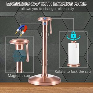 LKKL Paper Towel Holder Countertop, One Hand Tear Kitchen Paper Towel Holder Stand with Sturdy Weighted Base, Standing Paper Towel Roll Holder for Kitchen Bathroom Laundry, Stainless Steel Rose Gold