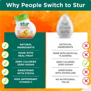 Stur Liquid Water Enhancer | Orange Clementine | Sweetened with Stevia | High in Vitamin C & Antioxidants | Sugar Free | Zero Calories | Keto | Vegan | 5 Bottles, Makes 120 Drinks