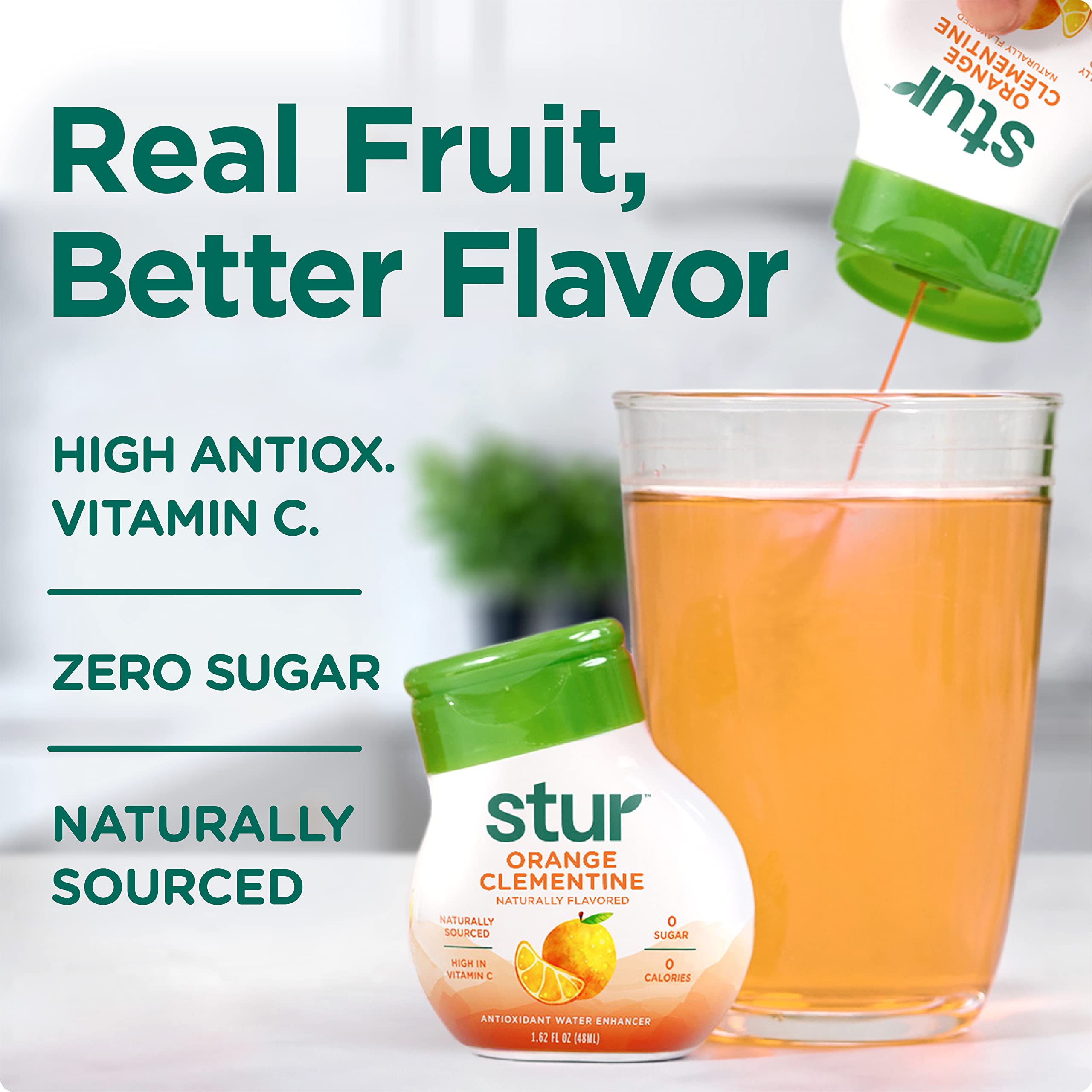 Stur Liquid Water Enhancer | Orange Clementine | Sweetened with Stevia | High in Vitamin C & Antioxidants | Sugar Free | Zero Calories | Keto | Vegan | 5 Bottles, Makes 120 Drinks