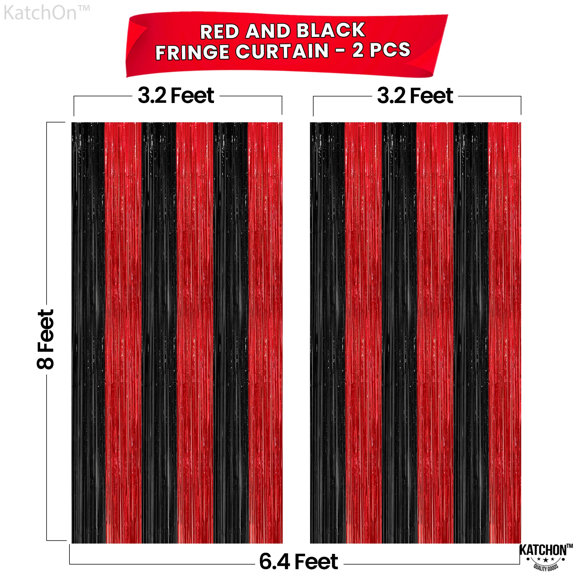 KatchOn, Red and Black Fringe Curtain - Pack of 2 XtraLarge, 8x6.4 Feet | Red and Black Backdrop Curtain for Red and Black Party Decorations | Sneaker Ball Decorations | Casino Theme Party Decorations