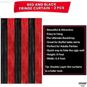 KatchOn, Red and Black Fringe Curtain - Pack of 2 XtraLarge, 8x6.4 Feet | Red and Black Backdrop Curtain for Red and Black Party Decorations | Sneaker Ball Decorations | Casino Theme Party Decorations