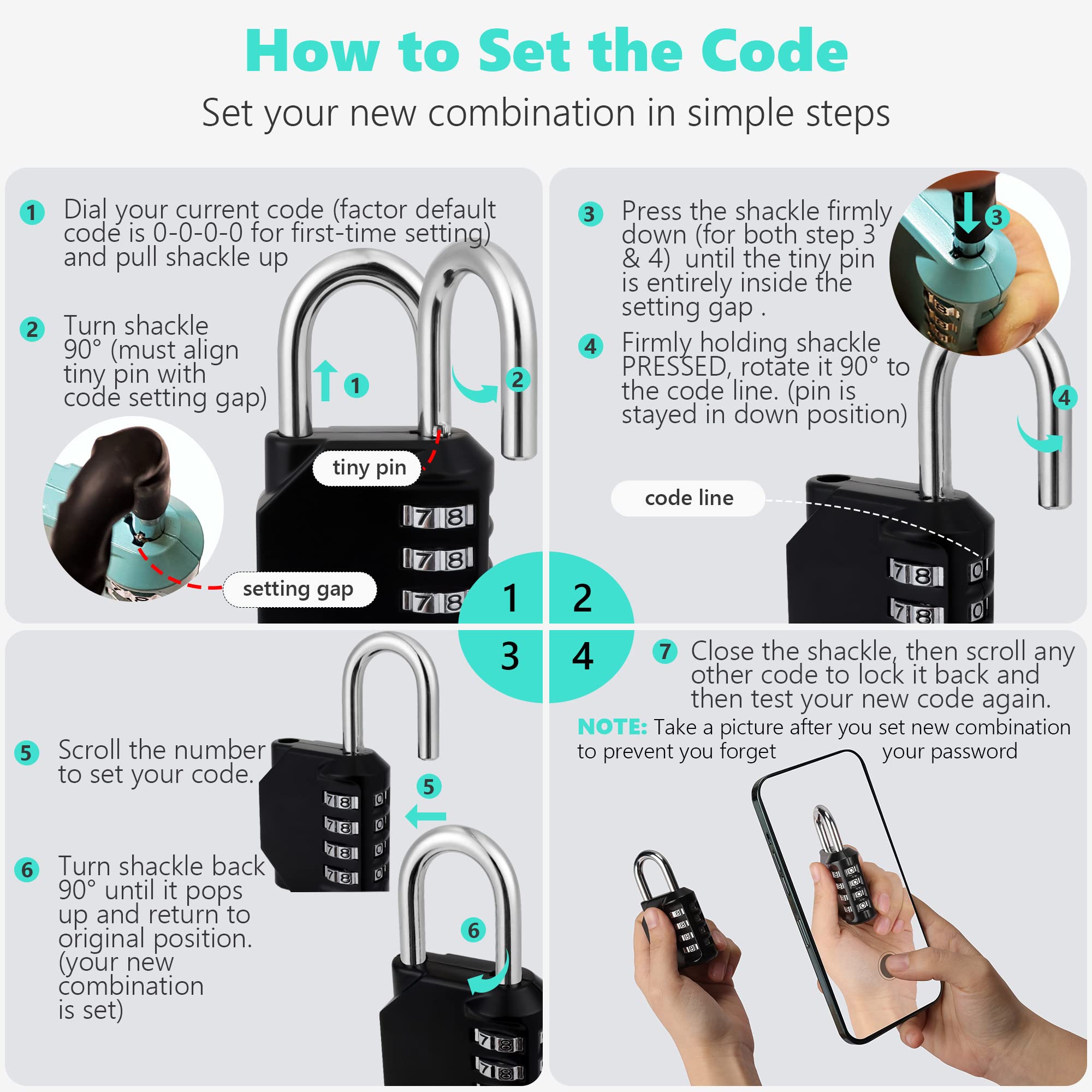 KAWAHA CL11AS Combination Lock, 4 Digit Outdoor Combination Padlock Set Your own Combination for Gym Locker Lock, School, Gates, Doors, Toolbox, Hasps and Storage (Aqua Sky *1)