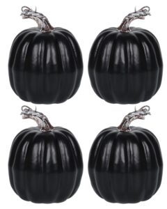 vensovo 6 inch large black pumpkins for decorating - 4pcs big black foam decorative pumpkins for fall decor, black artificial pumpkins perfect for halloween decor thanksgiving table decor