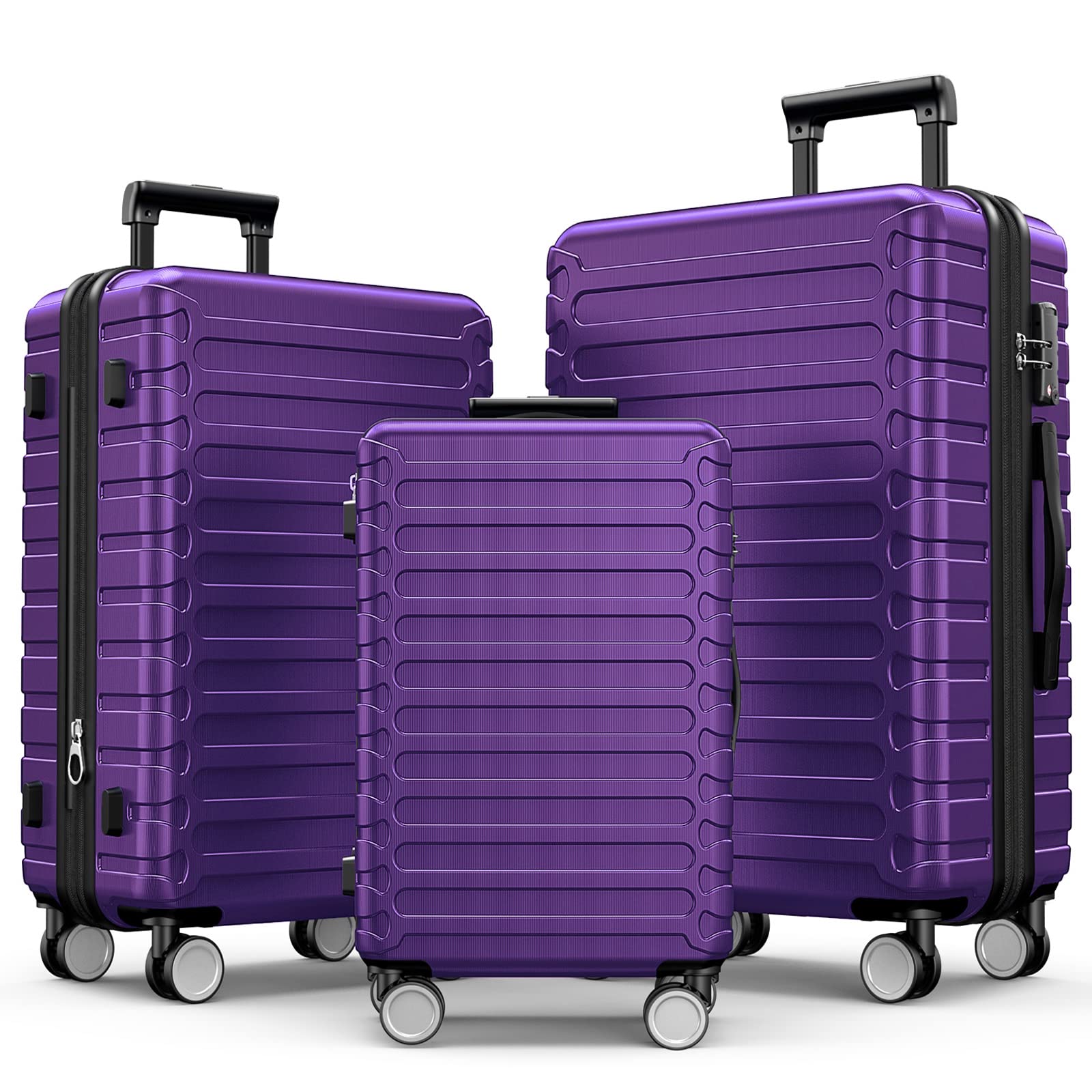 SHOWKOO Luggage Sets Expandable ABS Hardshell 3pcs Clearance Luggage Hardside Lightweight Durable Suitcase sets Spinner Wheels Suitcase with TSA Lock (Purple)