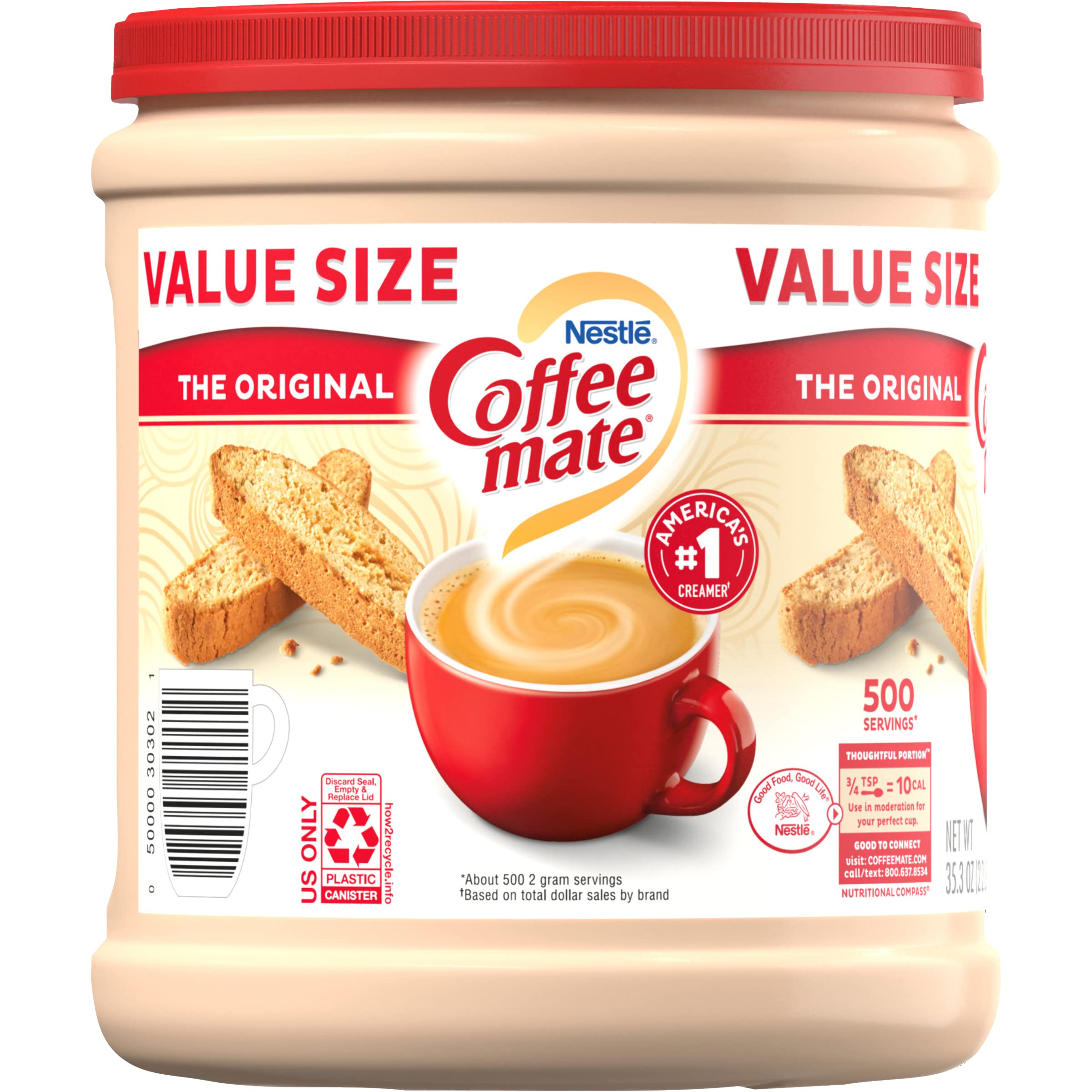 Coffee mate Original Powder Creamer, 35.3 oz Canister (Pack of 2) with By The Cup Stainless Steel Measuring Spoons