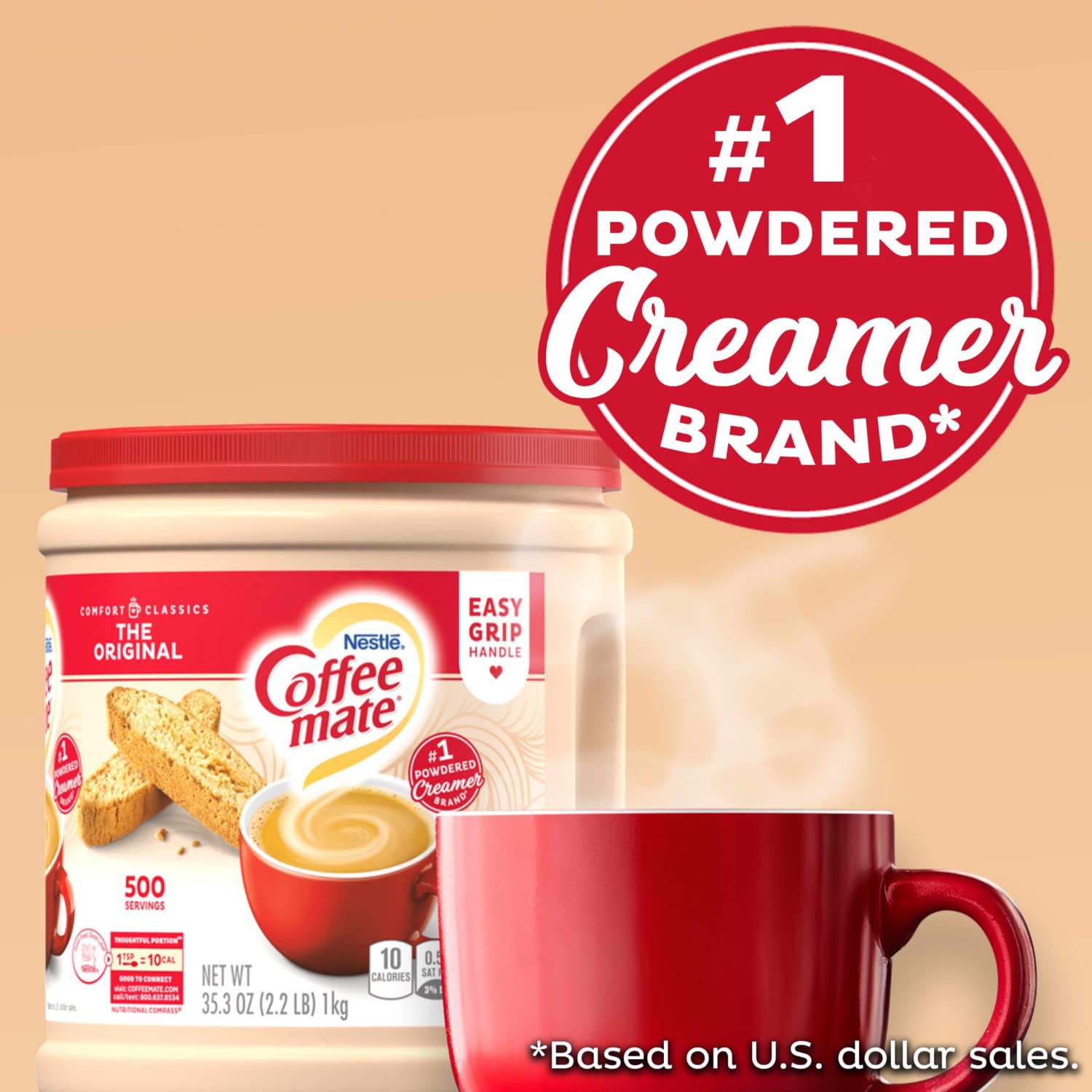 Coffee mate Original Powder Creamer, 35.3 oz Canister (Pack of 2) with By The Cup Stainless Steel Measuring Spoons