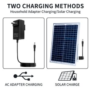 CYBERDAX 14 Inch Portable Wireless Rechargeable Table Fan with Solar Panel Powered and AC Charger Dual Input for Household, Camping, Fishing Outdoors