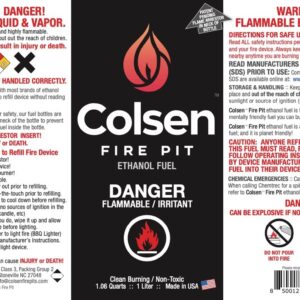 Colsen Tabletop Fire Pit Fuel (1000mL /32 oz.) - Smokeless Odorless Fireplace Ethanol Fuel - Outdoor Indoor Fireplace - Portable Table Top Fire Pit