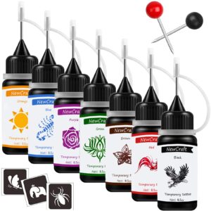 temporary tattoo ink and stencils for adults teens kids, temporary tattoo kit skin friendly - black red brown green purple blue orange