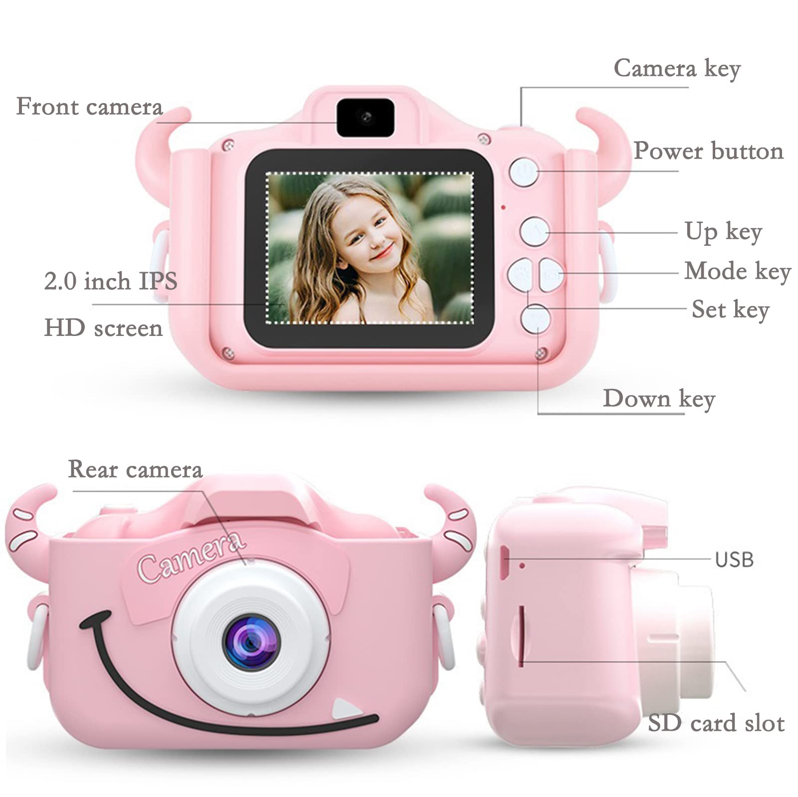 SLSFJLKJ Video Camera for Children with Fun Games, Kids Digital Camera with Special Effects, Rechargeable Battery, Ideal for Boys and Girls Age 3 4 5 6 7 8 9 10 Year Old (Blue Elephant 32G)