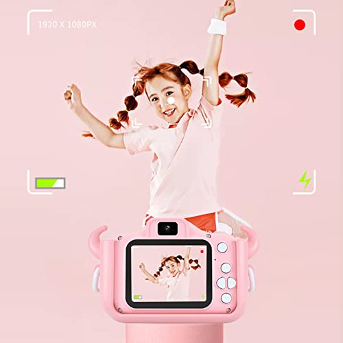 SLSFJLKJ Video Camera for Children with Fun Games, Kids Digital Camera with Special Effects, Rechargeable Battery, Ideal for Boys and Girls Age 3 4 5 6 7 8 9 10 Year Old (Pink Elephant 32G)