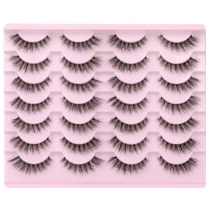 newcally lashes false eyelashes natural look lashes mink wispy fluffy volume fake eyelashes 5d strip cat eye lashes pack clear lash band individual eyelash 14 pairs