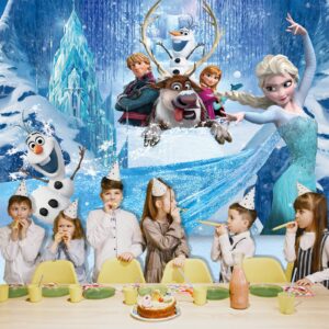 Frozen Backdrop,7x5FT Frozen Theme Happy Birthday Backdrop for Girls Elsa Princess Background Frozen Photography Background Party Supplies Blue