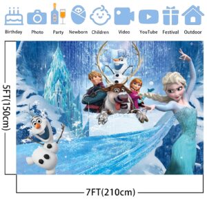 Frozen Backdrop,7x5FT Frozen Theme Happy Birthday Backdrop for Girls Elsa Princess Background Frozen Photography Background Party Supplies Blue