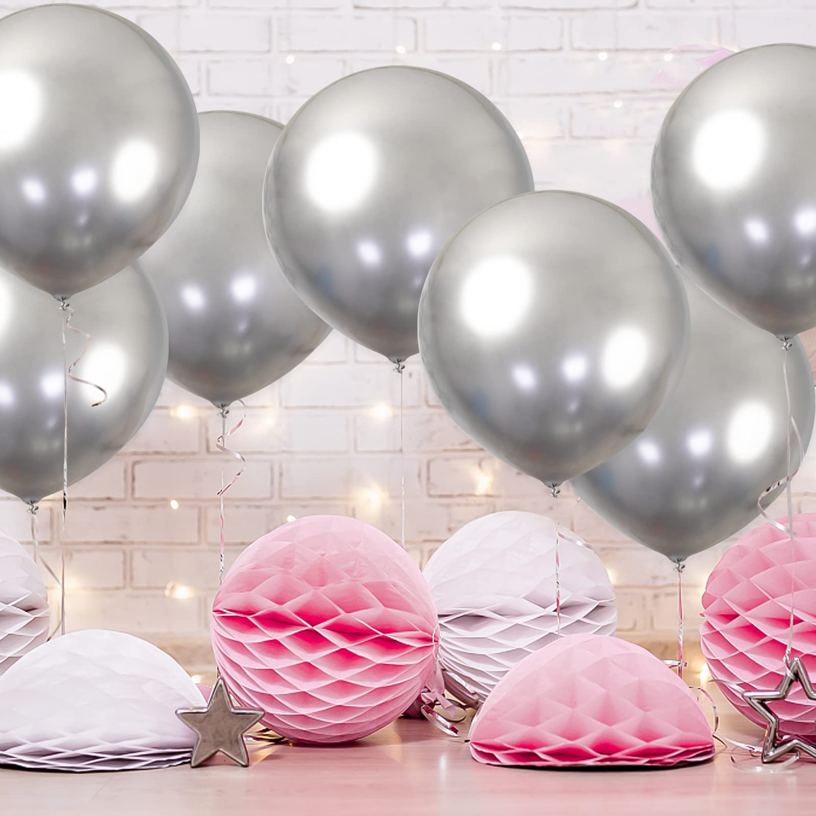 30pcs Silver Balloons 18 Inch Large Sliver Metallic Chrome Balloons Big Latex Balloons for Christmas Birthday Wedding Baby Shower Party Decorations