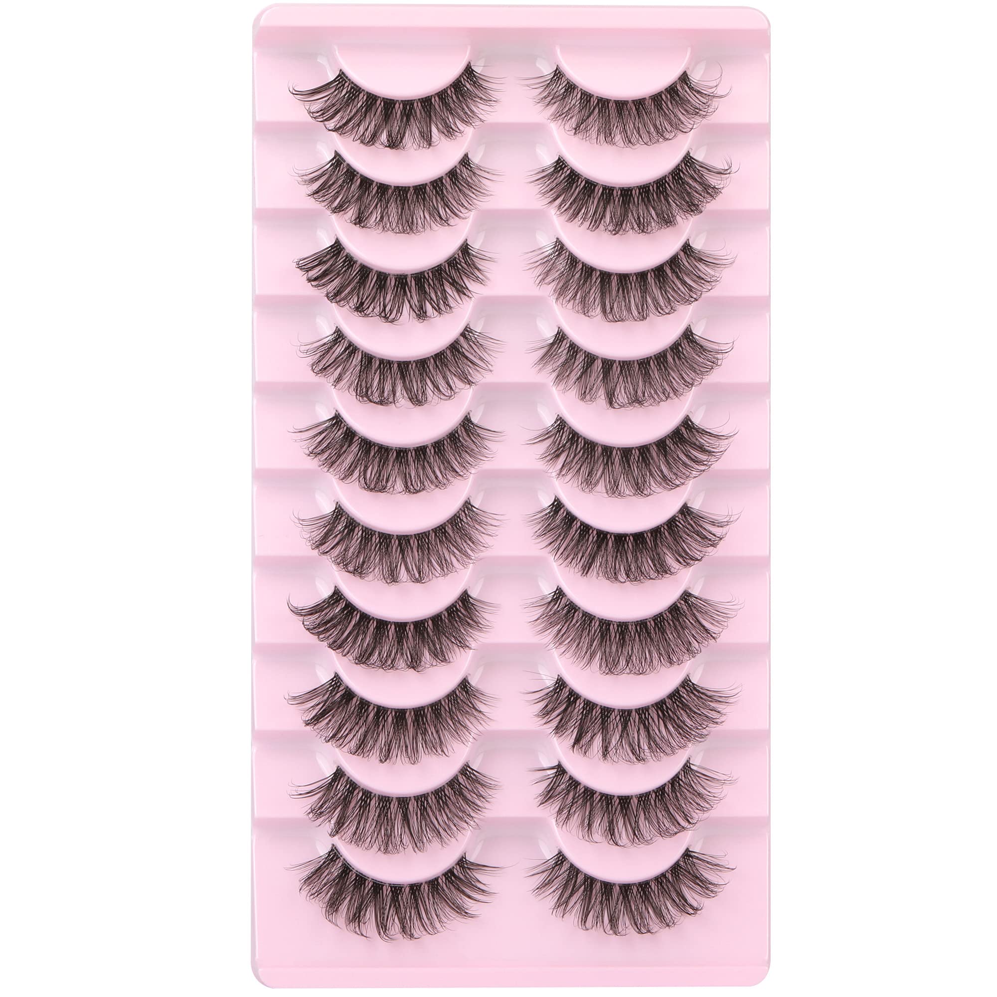 Clear Band Lashes Natural Look Wispy Mink Eyelashes Fluffy 16mm Cat Eye Lashes Pack 5D 10 Pairs Fake Eyelashes by TNFVLONEINS