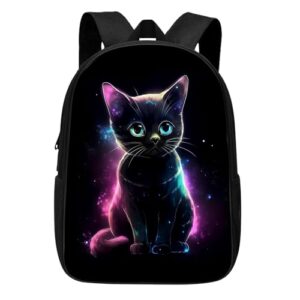 alifafa black cat backpack cute kitty cat in galaxy school bookbag for boys girls kids teens, elementary middle high college school casual travel bag computer laptop daypack rucksack, 17 inch