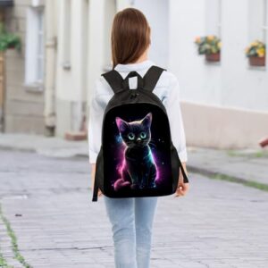 ALIFAFA Black Cat Backpack Cute Kitty Cat in Galaxy School Bookbag for Boys Girls Kids Teens, Elementary Middle High College School Casual Travel Bag Computer Laptop Daypack Rucksack, 17 Inch