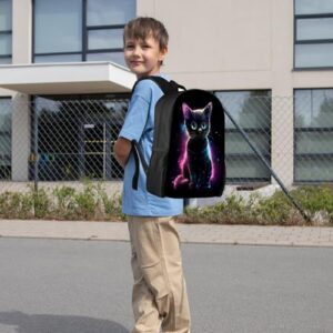 ALIFAFA Black Cat Backpack Cute Kitty Cat in Galaxy School Bookbag for Boys Girls Kids Teens, Elementary Middle High College School Casual Travel Bag Computer Laptop Daypack Rucksack, 17 Inch