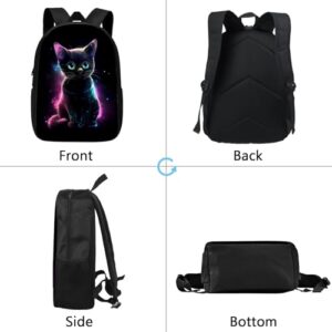 ALIFAFA Black Cat Backpack Cute Kitty Cat in Galaxy School Bookbag for Boys Girls Kids Teens, Elementary Middle High College School Casual Travel Bag Computer Laptop Daypack Rucksack, 17 Inch