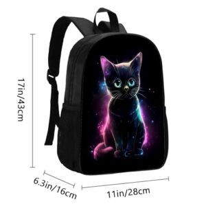 ALIFAFA Black Cat Backpack Cute Kitty Cat in Galaxy School Bookbag for Boys Girls Kids Teens, Elementary Middle High College School Casual Travel Bag Computer Laptop Daypack Rucksack, 17 Inch