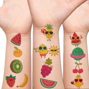 hohamn glitter fruit temporary tattoos for kids - 100+ cartoon fruit summer tattoos for girls boys birthday party supplies favors