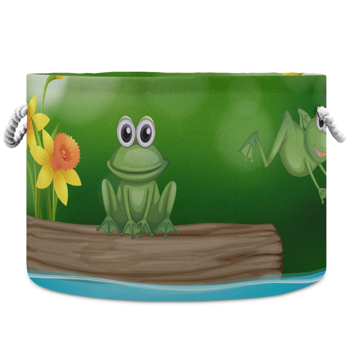 Two Green Frogs Pond Large Storage Basket for Toys Storage Bin Box Kids Laundry Hamper for Nursery Clothes, Toys, Books, Home Decor