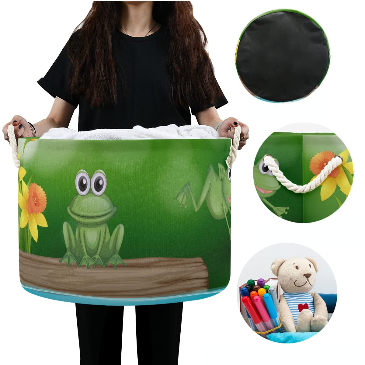 Two Green Frogs Pond Large Storage Basket for Toys Storage Bin Box Kids Laundry Hamper for Nursery Clothes, Toys, Books, Home Decor