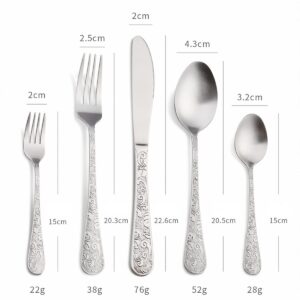 Matte Silverware Set for 8 Premium Stainless Steel Flatware Set Delicate Engraved Floral Decoration 40 Piece Include Knives Forks and Spoons Cutlery Utensils Set for Home Kitchen Party