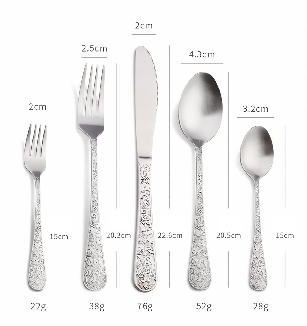 Matte Silverware Set for 8 Premium Stainless Steel Flatware Set Delicate Engraved Floral Decoration 40 Piece Include Knives Forks and Spoons Cutlery Utensils Set for Home Kitchen Party