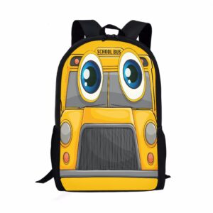 STUOARTE Cartoon School Bus Print Backpack with Lunch Box and Pencil Case, 3 Piece Kids Kindergarten School Bag Set Lightweight Daypack Travel Bookbag for Preschool