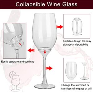 LAKEICUP Foldable Plastic Wine Glasses: 4 Sets Of Shatterproof Tall Glasses 12Oz - Detachable And Reusable