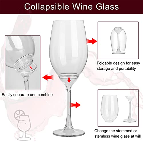 LAKEICUP Foldable Plastic Wine Glasses: 4 Sets Of Shatterproof Tall Glasses 12Oz - Detachable And Reusable