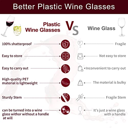 LAKEICUP Foldable Plastic Wine Glasses: 4 Sets Of Shatterproof Tall Glasses 12Oz - Detachable And Reusable