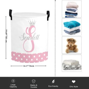 Personalized Laundry Basket Hamper,Princess Pink Dots,Collapsible Storage Baskets with Handles for Kids Room,Clothes, Nursery Decor