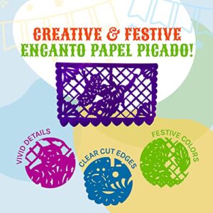 50 Ft Papel Picado Mexicano para Fiesta with Encanto Movie Scenes (12.5 FT x 4) Set of 4 Papel Picado Paper Mexican Party Banners, Encanto Birthday Party Supplies & Cinco de Mayo Decorations