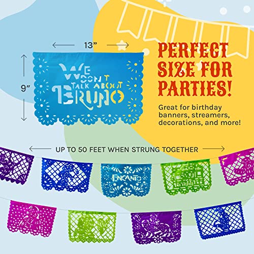 50 Ft Papel Picado Mexicano para Fiesta with Encanto Movie Scenes (12.5 FT x 4) Set of 4 Papel Picado Paper Mexican Party Banners, Encanto Birthday Party Supplies & Cinco de Mayo Decorations