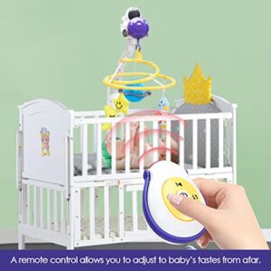 Baby Crib Mobile with Safety Buckle Lock,Music,Light Projector,3 Modes(Rotate,Natural light,Lullaby)2 Volume Control,Slow Silent Rotation,Remote Control,Five Soft Toys-Eapura Space Stars Station Theme