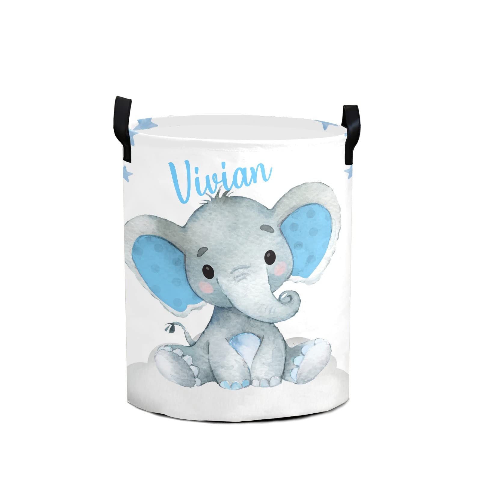 Custom Cute Baby Elephant Laundry Hamper Personalized Laundry Basket with Name Storage Basket with Handle for Bathroom Living Room Bedroom