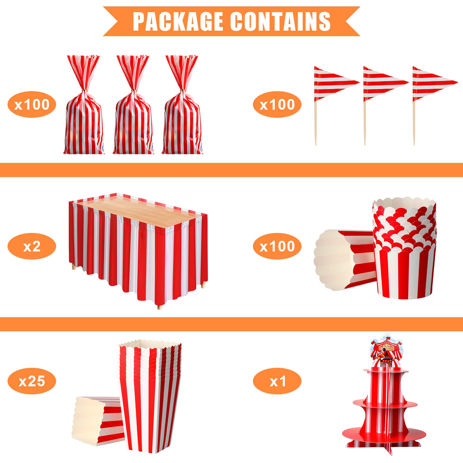 432 Pcs Circus Party Decorations Set Carnival Circus Balloon Garland Arch Kit Table Skirts 3 Tier Cupcake Stand Cupcake Wrappers Popcorn Boxes for Carnival Circus Birthday Halloween Party Decoration