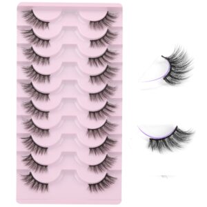 fanxiton half lashes natural look wispy 10 pairs cat eye lashes 3d false eyelashes fluffy soft 15mm short faux mink lashes sets pack