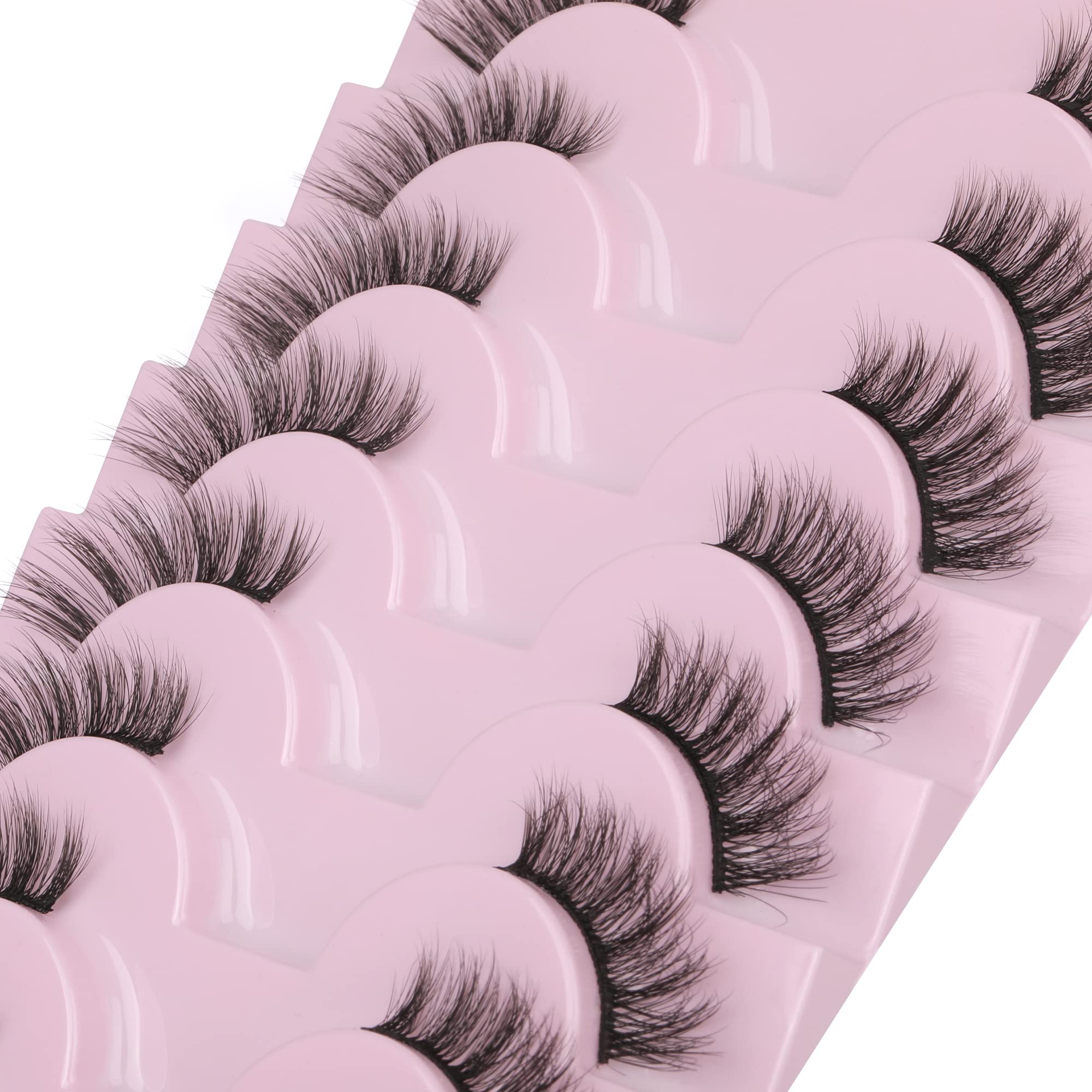 FANXITON Half Lashes Natural Look Wispy 10 Pairs Cat Eye Lashes 3D False Eyelashes Fluffy Soft 15MM Short Faux Mink Lashes Sets Pack