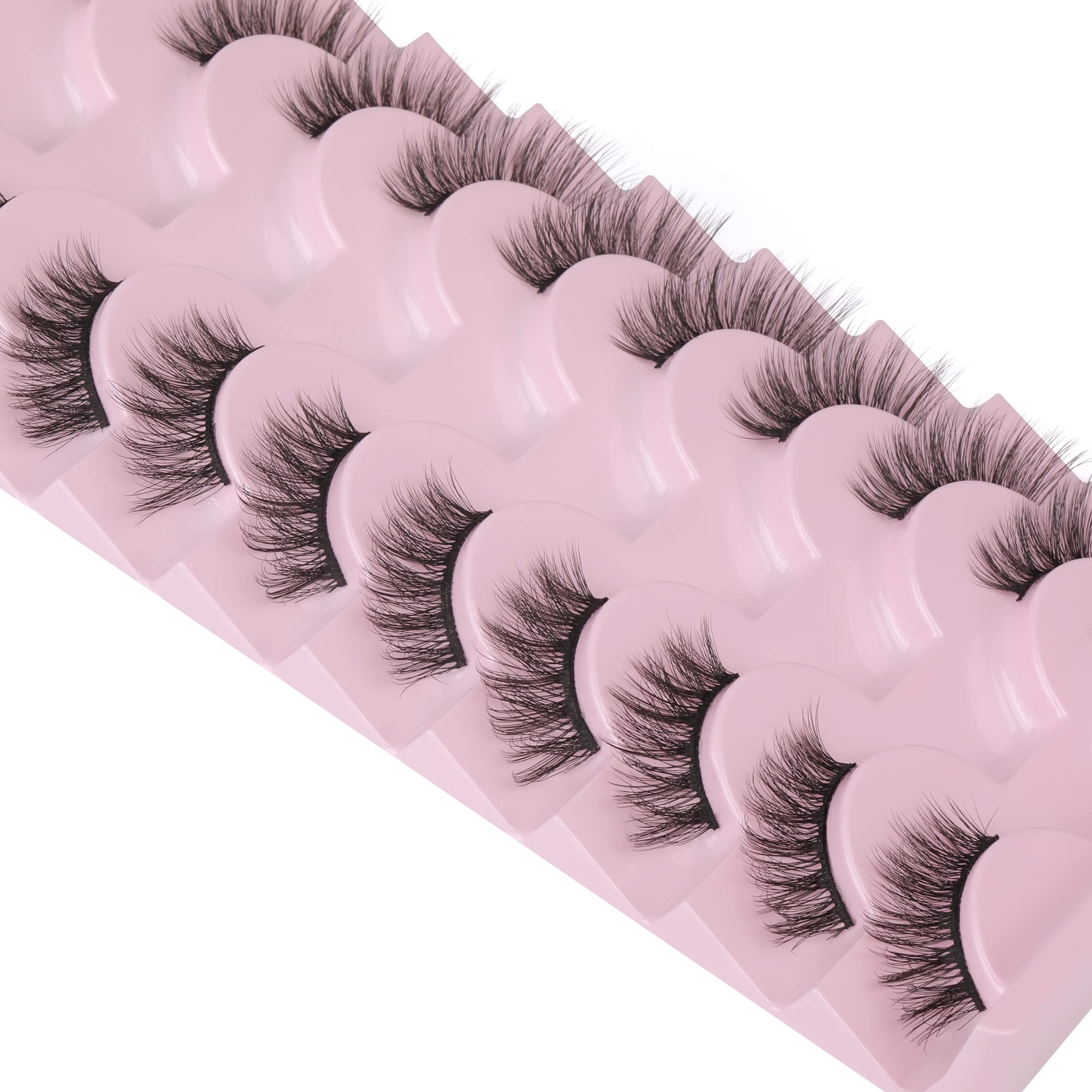 FANXITON Half Lashes Natural Look Wispy 10 Pairs Cat Eye Lashes 3D False Eyelashes Fluffy Soft 15MM Short Faux Mink Lashes Sets Pack