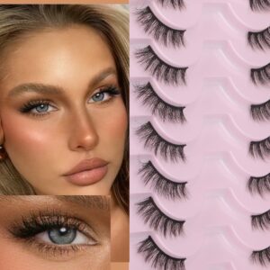 FANXITON Half Lashes Natural Look Wispy 10 Pairs Cat Eye Lashes 3D False Eyelashes Fluffy Soft 15MM Short Faux Mink Lashes Sets Pack