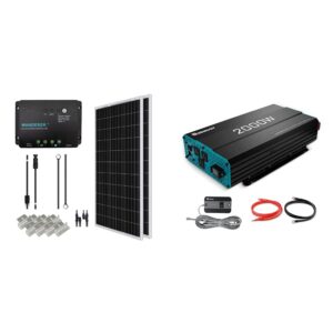 renogy 200 watt 12 volt monocrystalline solar panel starter kit & 2000w pure sine wave inverter 12v dc to 120v ac converter for home, rv, truck, off-grid solar power inverter 12v to 110v