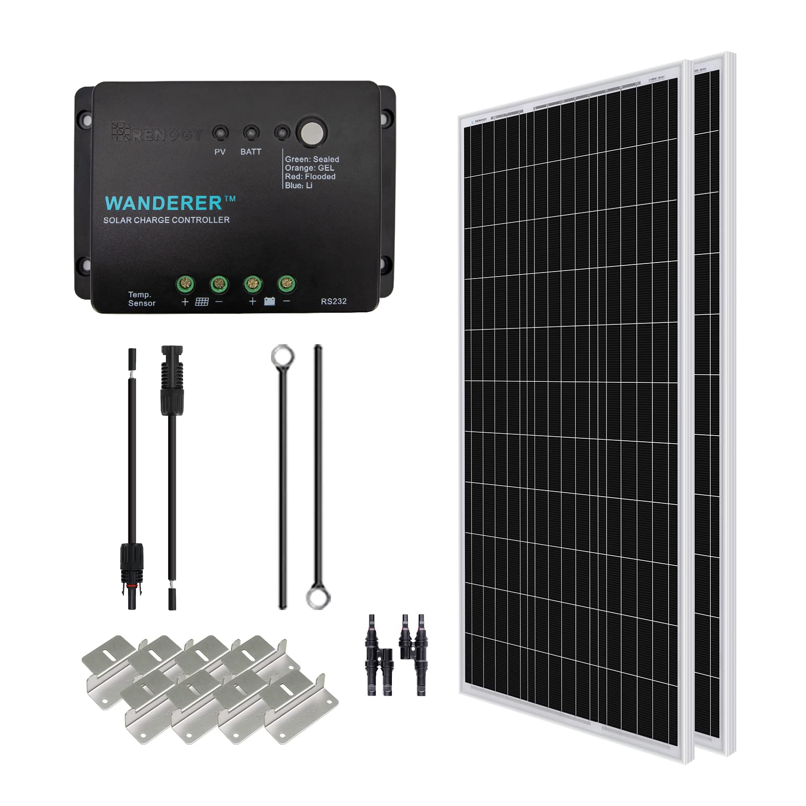 Renogy 200 Watt 12 Volt Monocrystalline Solar Panel Starter Kit & 2000W Pure Sine Wave Inverter 12V DC to 120V AC Converter for Home, RV, Truck, Off-Grid Solar Power Inverter 12V to 110V