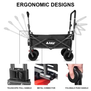 AUKAR Collapsible Canopy Wagon - Heavy Duty Utility Outdoor Garden Cart - with Adjustable Handles, for Shopping, Picnic, Camping, Sports - Black