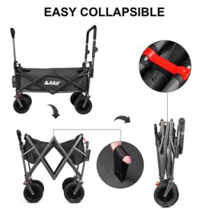 AUKAR Collapsible Canopy Wagon - Heavy Duty Utility Outdoor Garden Cart - with Adjustable Handles, for Shopping, Picnic, Camping, Sports - Black