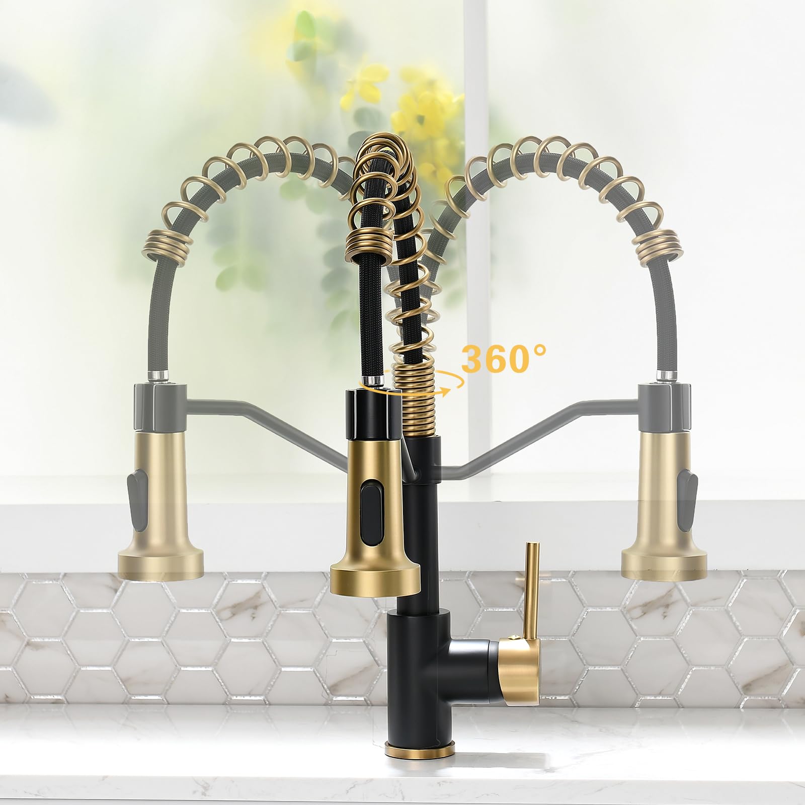 AIMADI Black Faucet Kitchen,Commercial Black Gold Kitchen Faucet Matte Black Modern Single Handle Kitchen Faucet with Pull Down Sprayer for Rv Farmhouse Camper