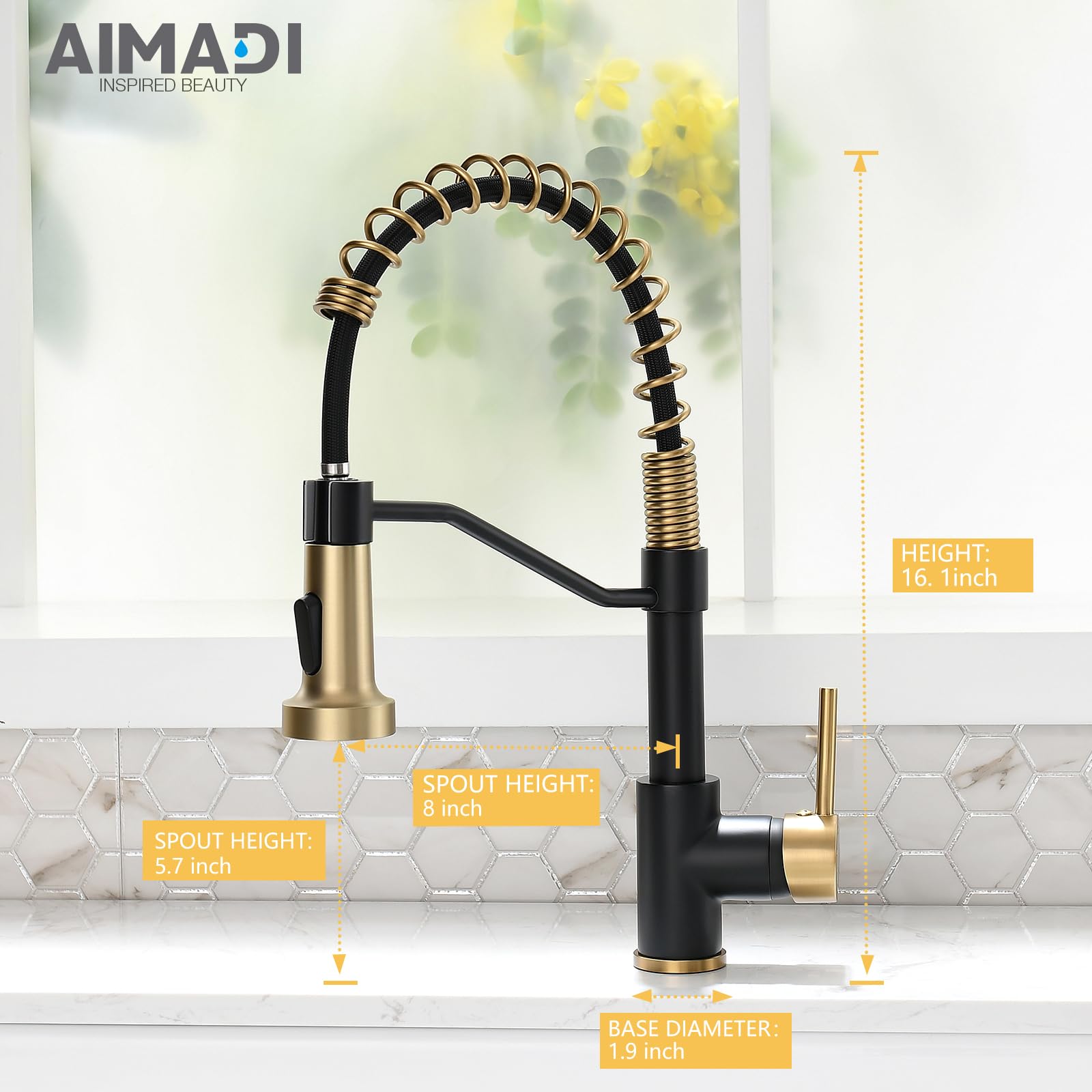 AIMADI Black Faucet Kitchen,Commercial Black Gold Kitchen Faucet Matte Black Modern Single Handle Kitchen Faucet with Pull Down Sprayer for Rv Farmhouse Camper